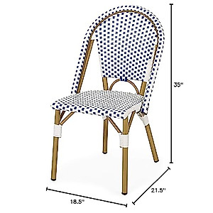 Christopher Knight Home Philomena Outdoor French Bistro Chair (Set of 4), Blue + White + Bamboo Print Finish