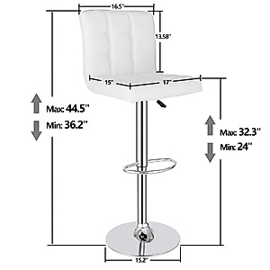 SUPER DEAL Set of 2 Bar Stools for Kitchen, Modern PU Leather Swivel Adjustable Counter Height Swivel Stool with Square Back (2, White)