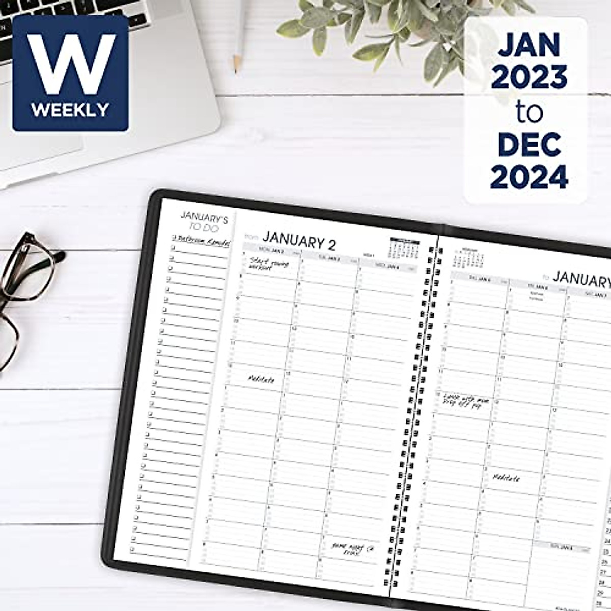 AT-A-GLANCE 2023 Weekly & Monthly Appointment Book, Quarter-Hourly, 8-1/4" x 11", Large, Triple View, Black (70950V05)