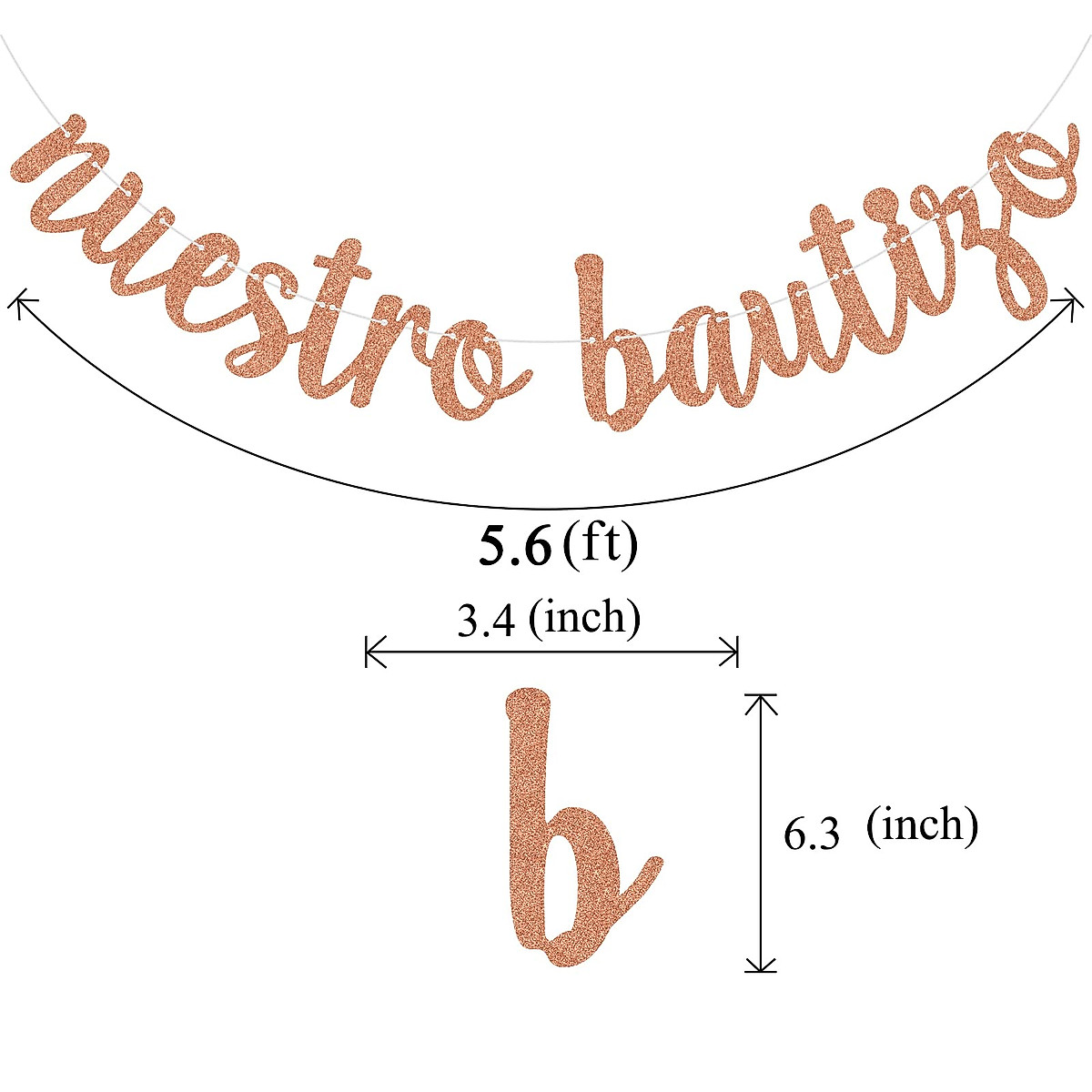 Nuestro Bautizo Banner, Spanish Baptism Party Decorations, First Holy Communion Decor, Kid's Birthday Baby Shower Party Decoration Supply Rose Gold Glitter