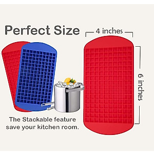 Gadgetime USA Tiny Cavity Silicone Ice Cube Tray (2 pack) - Small Mold for Freezer, Cocktails - Stackable, BPA & Odor Free (Red)