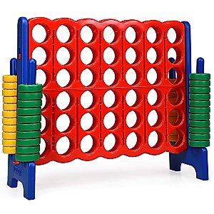 COSTWAY Jumbo 4-to-Score Giant Game Set, 4 in A Row for Kids and Adults, 3.5FT Tall Indoor & Outdoor Game Set with 42 Jumbo Rings & Quick-Release Slider, Perfect for Holiday Party & Family Game