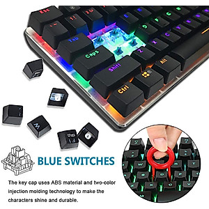 FELICON Mechanical Keyboard, 82 Keys Compact Rainbow Blacklight Wired Gaming Keybaord with Blue Switch, Anti-Ghosting, Small and Portable Composition with Windows PC Laptop Mac Game Office