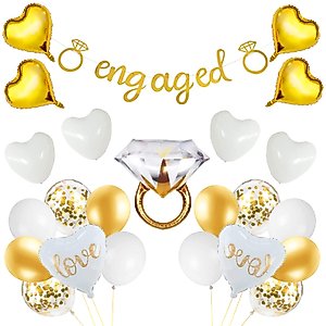 Gold Engagement Party Decorations, Diamond Wedding Ring Balloons Love Balloons for Bachelorette Wedding Engagement Bridal Shower Party Decorations