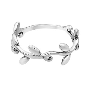 AeraVida Peaceful Elegance .925 Sterling Silver Olive Branch Ring | Minimalist Leaves Silver Ring for Women | Adorable Silver Ring Accessory for Nature Lover | Anniversary Jewelry Gift | Size (7)