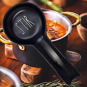 Rae Dunn"Stir" Spoon Rest - In BLACK Artisan Collection By Magenta - The Perfect Addition To Your Kitchen! Beautiful Black Color with Large Contrasting LL Font Lettering Spelling The Word"STIR"