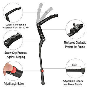 FORTOP Bike Kickstand, Adjustable Aluminum Alloy Bicycle Support Kick Stand Fit for 22'' 24'' 26'' 27.5'' 29'' Inch Mountain Bike/BMX/MTB/City Commuter Bike/Sports Bike/Adult Bike/Road Bike