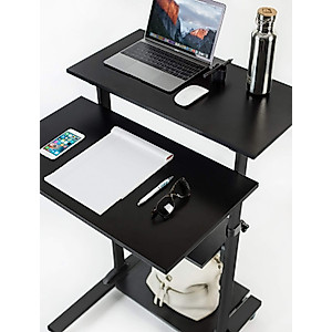 Mount-It! Mobile Standing Desk/Height Adjustable Stand Up Computer Work Station | Rolling Presentation Cart with 27.5 Inch Wide Platform, Locking Wheels