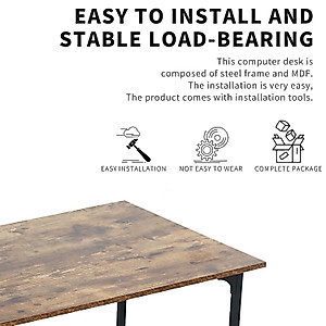 39 Inch Computer Desk, Office Desk Gaming Desk with Metal Frame, Writing Workstation for Home Office, Space Saving Computer Table for Small Space (Brown) 39x19.6x29