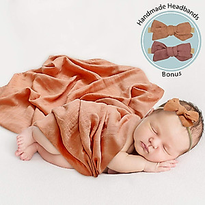 LifeTree Muslin Swaddle Blankets, Soft Solid 4 Pack Baby Swaddle Blankets Muslin Receiving Blanket Wrap for Boys & Girls, Large 47 x 47 inches, Earthy Rust Color Baby Swaddling
