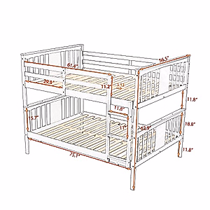 BIADNBZ Full Over Full Bunk Bed with Ladder and Guardrails, Wooden Low Bunkbeds, for Kids Teens Adults Bedroom Guest Room, Gray