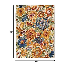 Nourison Allur Modern Floral Ivory Multicolor 4' x 6' Area -Rug, Easy -Cleaning, Non Shedding, Bed Room, Living Room, Dining Room, Kitchen (4x6)