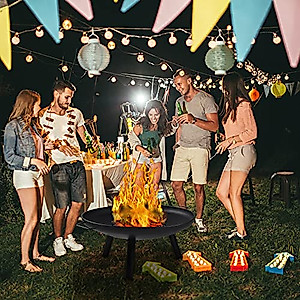 Koreyosh Fire Pit, 21'' Outdoor Patio Steel Fire Pit Wood Burning BBQ Grill Firepit Bowl with Round Mesh Spark Screen Cover Fire Poker for Backyard Garden Camping Picnic Beach Park (Round w/ Grill)