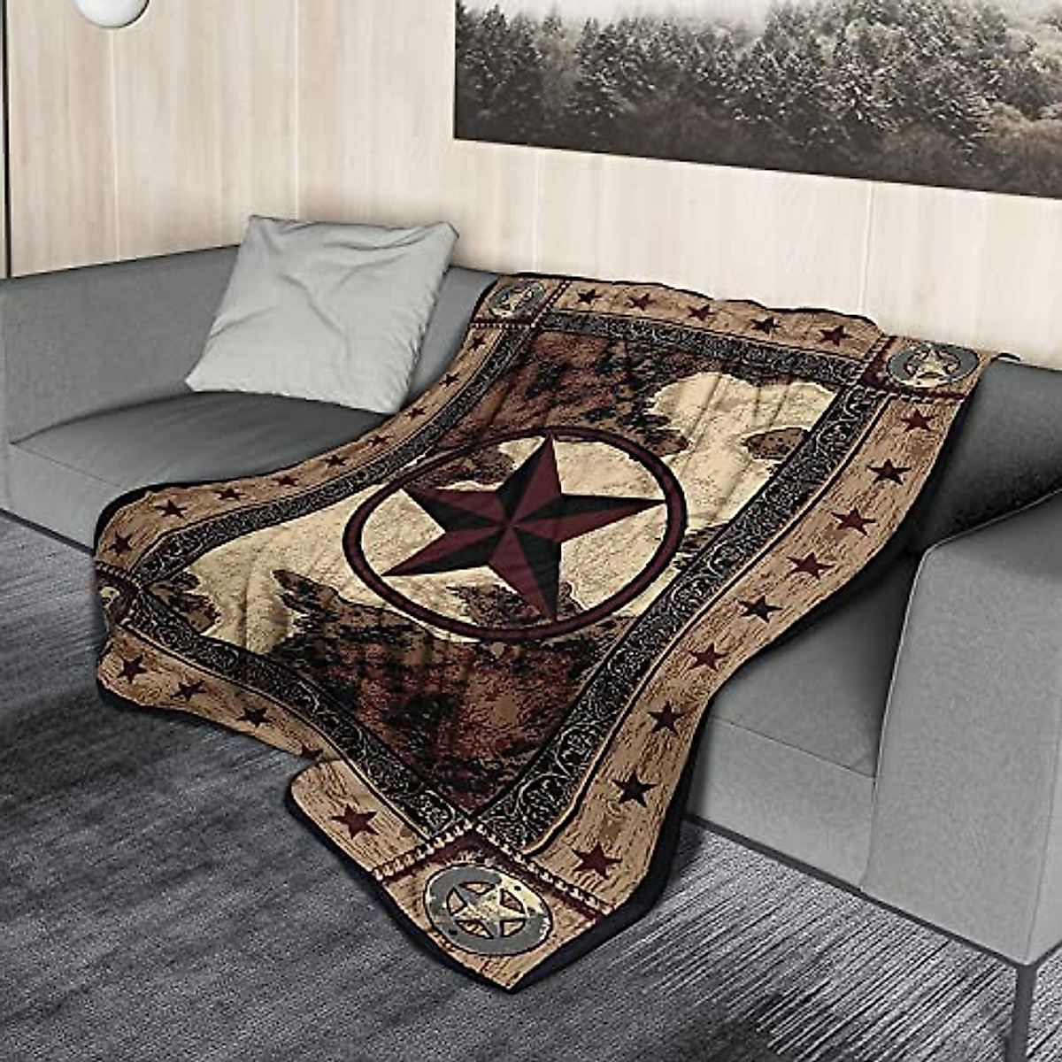 Western Texas Star Throw Blanket - Super Soft Throw Blankets Rustic Flannel Bed Blanket Decorative for Farmhouse Home Sofa Couch Chair Livingroom Bedroom 50 x 60 Inches