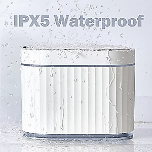 ELPHECO Mini Desktop Trash Can with Lid, Small Slim Automatic Garbage Can, 1.3 Gallon Motion Sensor Countertop Waste Basket for Bedroom, Office, Bathroom, White with Grey Trim