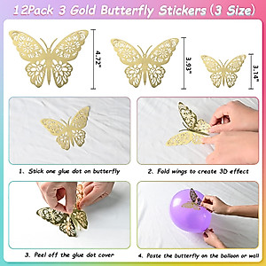Magic Balloon Garland Arch Kit 103 Balloons Set Purple Blue Rose Red Yellow Gold Metallic Balloons 12Pcs Butterfly Stickers Decorations for Birthday Party Wedding Baby Shower Decor Supplies