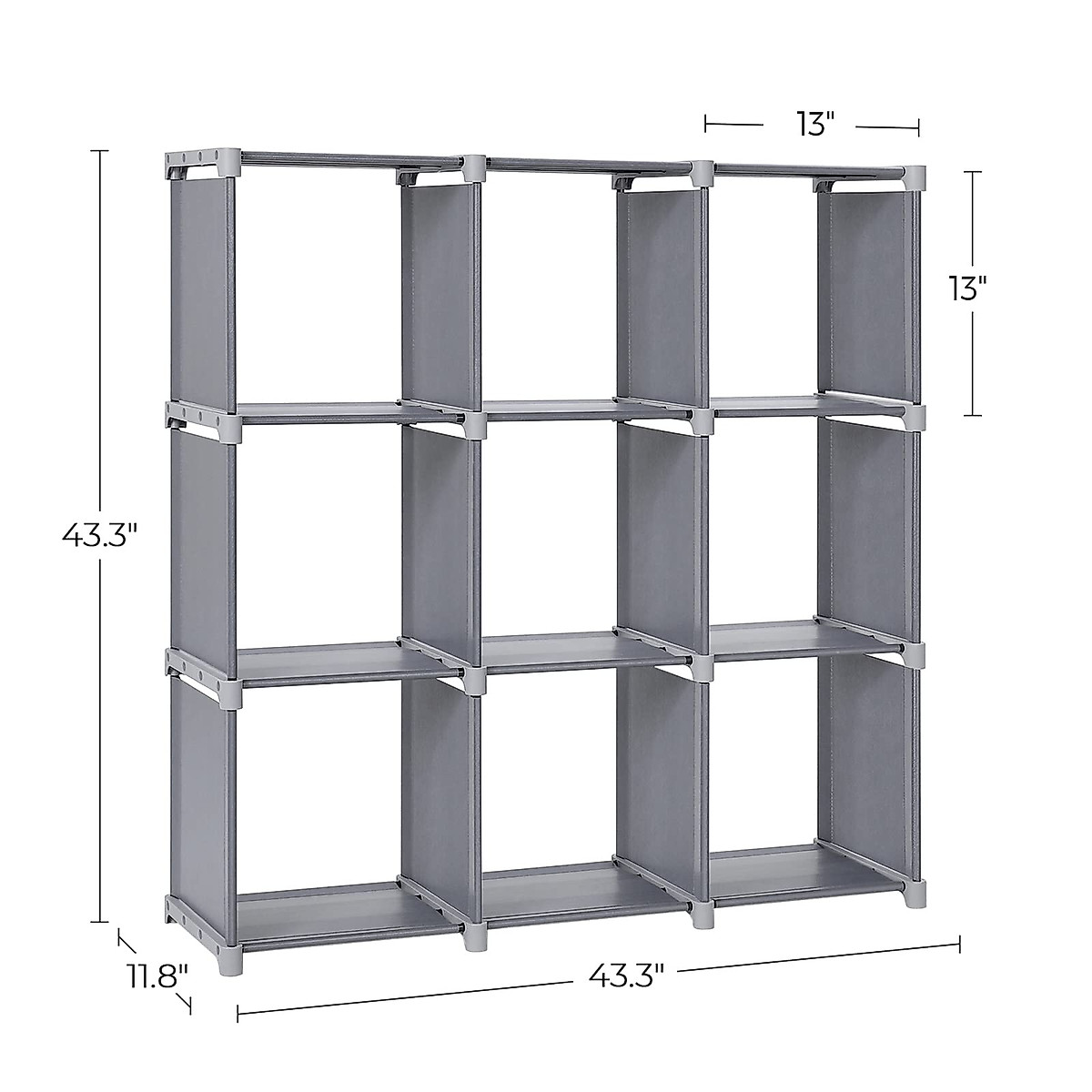 SONGMICS 9-Cube DIY Storage Shelves, Open Bookshelf, Closet Organizer Rack, Non-Woven Fabric Cabinet, Gray ULSN45GY