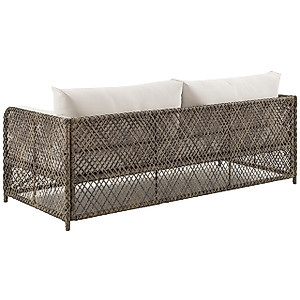 Crosley Furniture Granite Bay Wicker Outdoor Sofa, 3-Person Patio Couch for Porch, Deck, Backyard, Stone with Crème Cushions