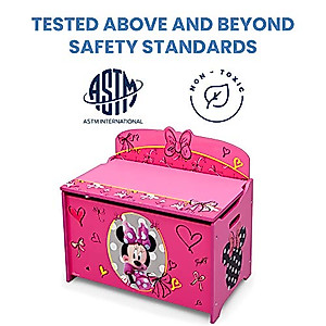 Delta Children 4 Seat Activity Picnic Table with Umbrella and Lego Compatible Tabletop, Minnie Mouse (32.5 in x 34.25 in x 53.5 in) Deluxe Toy Box, Disney Minnie Mouse