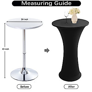 Jusmate Cocktail Spandex Stretch Round Tablecloth, 2 Pack 24"x43" Fitted Highboy Stretch Table Cover High Top Round Cocktail Tablecloth for Bar Wedding Party Banquet (Black)