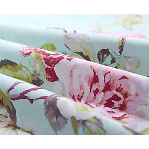 FADFAY French Country Duvet Cover Set King/California King 100% Cotton Floral Bedding Farmhouse Hydrangea Flower and Rose Floral Shabby Comforter Covers with Hidden Zipper - No Filling