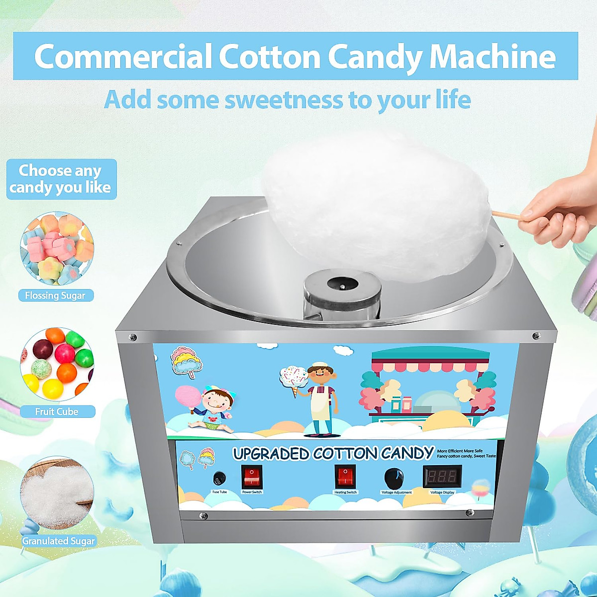 ExGizmo Commercial Cotton Candy Machine,1200W Electric Cotton Candy Machine,Stainless Steel Sweet Sugar Candy Floss Maker for Family Party or Carnivals Festivals