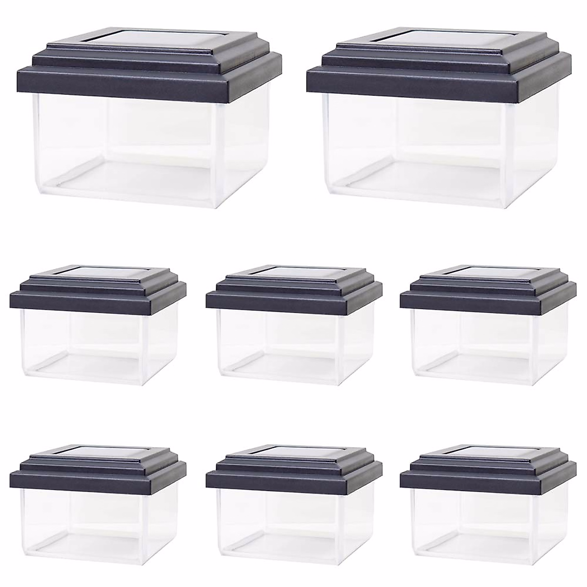 8 Pack Black Outdoor Garden 4 x 4 Solar 8 SMD LED Translucent Post Deck Cap Square Fence Light Landscape For Wood Only