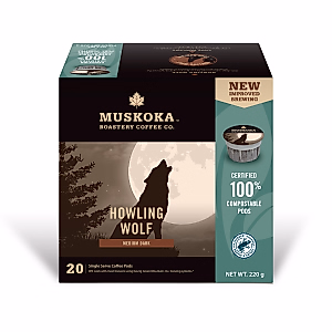 Muskoka Roastery Coffee, Howling Wolf, Medium Dark Roast, 20 Single Serve Coffee Pods, Compatible with K-Cup Keurig Brewers