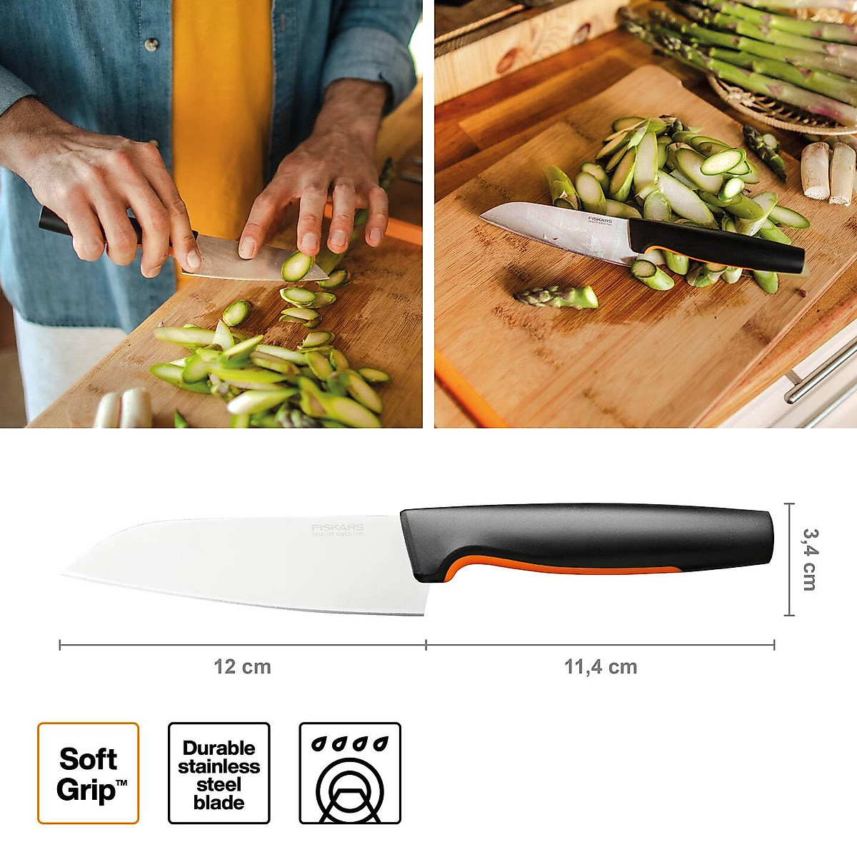 Fiskars Chef's Knife, Small, Functional Form, Total Length: 24 cm, Japanese Stainless Steel/Plastic, 1057541