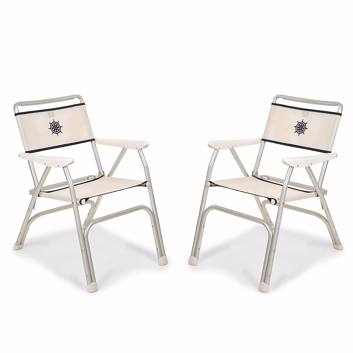 FORMA MARINE Boat Chairs White Vinyl MESH Deck Folding Marine Aluminum Furniture Set of 2 M100PW
