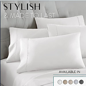 Danjor Linens King Size Sheets Set - 6 Piece Set Including 4 Pillowcases - Deep Pockets - Breathable, Soft Bed Sheets - Wrinkle Free - Machine Washable - White King Bed Sheets - 6 pc