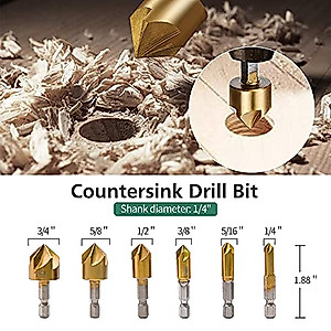 A young store 23 Pack Woodworking Chamfer Drilling Tool, 6pcs Countersink Drill Bit, 7pcs Three Pointed Countersink Drill Bit, 8pcs Wood Plug Cutter, with L-Wrench and Automatic Center Punch