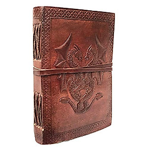 Handmade Vintage Antique Looking Double Dragon Genuine Leather Bound Journal Diary Notebook Travel ScrapBook Photo album Sketchbook with Blank Unlined Pages to Write Sketch Gift for Men Women Gift