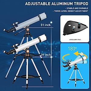 Telescope,80mm Aperture 800mm Refractor Telescope for Beginners,Mult-Coated High Powered Refracting Telescope with Tripod &Wireless Control & Carrying Bag