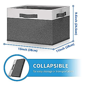 GhvyenntteS Storage Bins (6-Pack) Large Closet Storage Bins with Lid and 3 Handles, Sturdy Fabric Cube Storage Boxes with Label Window for Home Bedroom Office (Grey, 15" x 11" x 9.6")