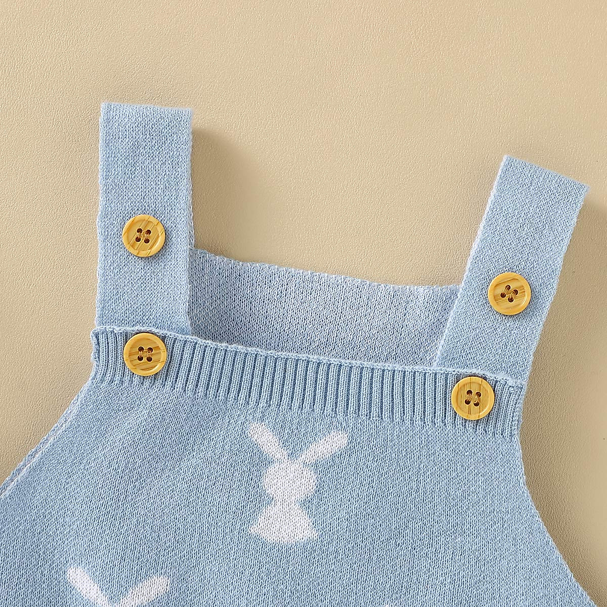 Baby Girl Boy Easter Bunny Romper Sleeveless Knitted Bodysuit Jumpsuit My 1st Easter Outfit Cute Clothes (Rabbit Onesie- Blue, 6-12 Months)