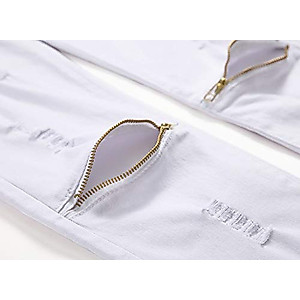 Kihatwin Boy's Skinny Ripped Jeans Slim Fit Distressed Zipper Pants with Holes White 12