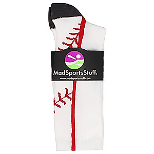 MadSportsStuff Baseball Socks with Stitches in Crew Length (White/Red, Medium)