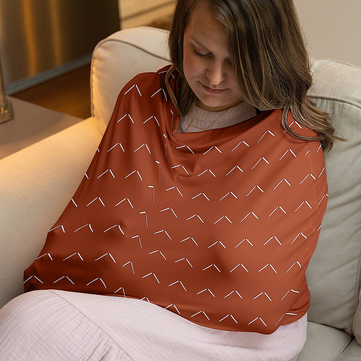 Sweet Jojo Designs Orange Boho Arrow Boy Girl Infant Baby Car Seat Cover Nursing Breastfeeding Shopping Cart Stroller Canopy Rust Modern Bohemian Gender Neutral Farmhouse Southwest Arrows Diamond Tuft