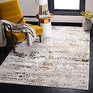 SAFAVIEH Amalfi Collection 9' x 12' Cream / Gold AMF572A Modern Abstract Distressed Area Rug