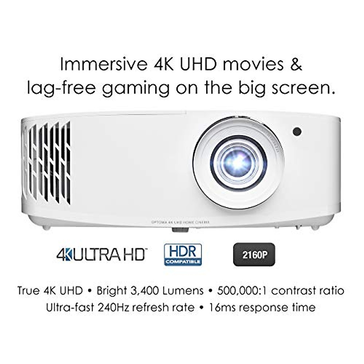 Optoma UHD50X True 4K UHD Projector for Movies & Gaming | 240Hz Refresh Rate | Lowest Input Lag on 4K Projector | Enhanced Gaming Mode 16ms Response Time | HDR10 & HLG Compatibility | 3400 lumens