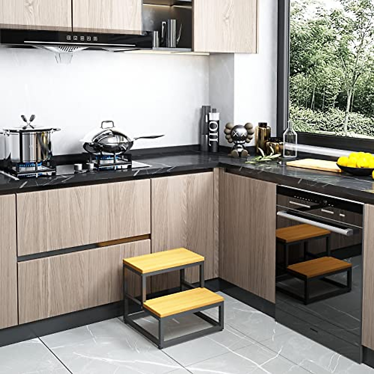 Step Stools for Bedside for Adults with 400lb Load Capacity -Assembly Required(Ebony)