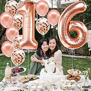 KatchOn, Sweet 16 Balloons Rose Gold - 40 Inch | Sweet 16 Birthday Decorations | Rose Gold 16 Balloon Numbers with Confetti Balloons | Sweet Sixteen Balloons | 16th Birthday Decorations for Girls