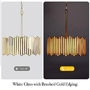 Wrlmfy Gold Drum Chandelier 4-Light, Modern Drum Pendant Lighting Fixture with Tiffany Glass Shade, 16” Round Ceiling Hanging Light for Bedroom Dining Room Kitchen Entryway Living Room (gold)