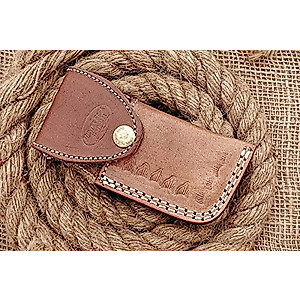 HUNTEX Custom Handmade Hand-Forged Twist Pattern Damascus Steel 4 Inch Long Natural Tinted Camel Bone Handle Razor Sharp Hunting Camping Folding Pocket Trailing Knife with Genuine Leather Pouch