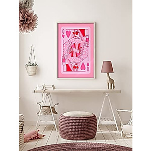 HEMOLAL pink Queen of Hearts poker aesthetic posters funny preppy playing card canvas wall art game room prints painting retro trendy modern wall decor for teen girl bedroom dorm 12x16in unframed