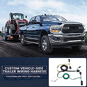 MECMO 4 Way Flat Trailer Wiring Harness for 2009-2020 Ford Flex All Styles, Plug-in Simple T-Connector Vehicle Side 4-Pole Flat Trailer Hitch Wiring -18 Gauge Bonded Wire