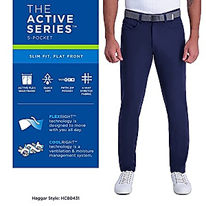 Haggar mens The Active Series Slim Fit Flat Front Casual Pants, Solid Black, 32W x 30L US