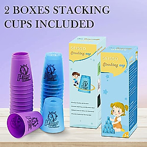 SEISSO Quick Stack Cups 24 PC for Speed Sports Training Game for School Family Party Challenge Competition, Kids Gifts Starter Set of Stacking Cup, Blue & Purple