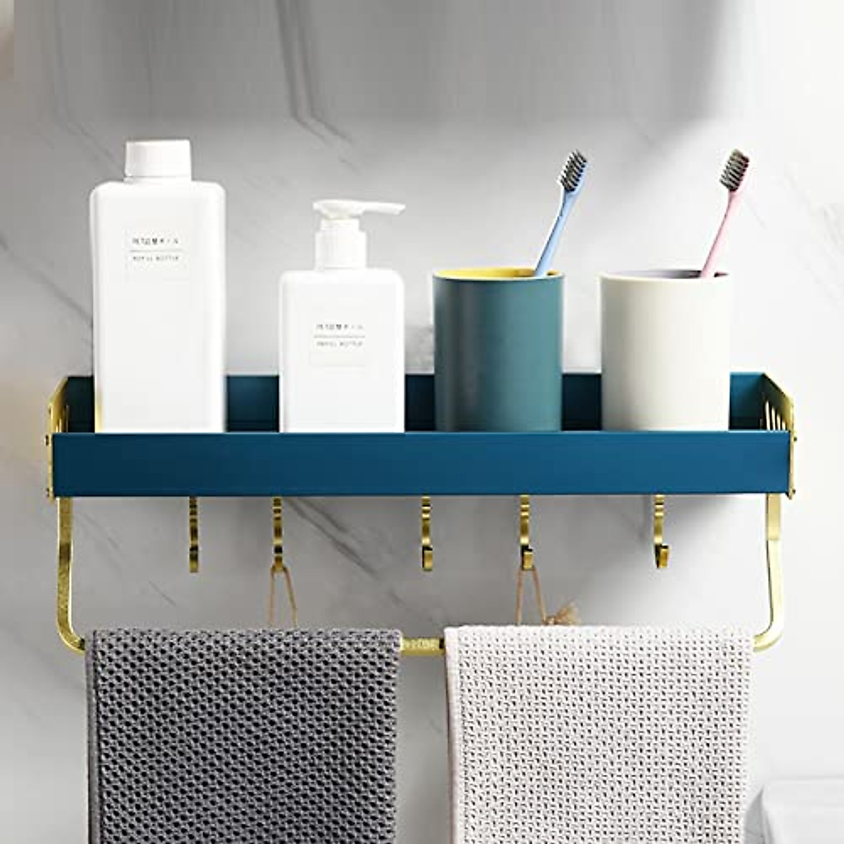 FVRTFT Shower Rack with Hook Shower Caddy Self Adhesive Shower Shelves Wall Mounted No Drilling Space Aluminum For Bathroom Kitchen,blue B,50cm